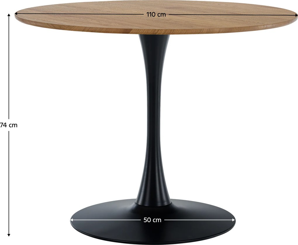 Jídelní stůl, kulatý, dub/černá, průměr 110 cm, REVENTON NEW