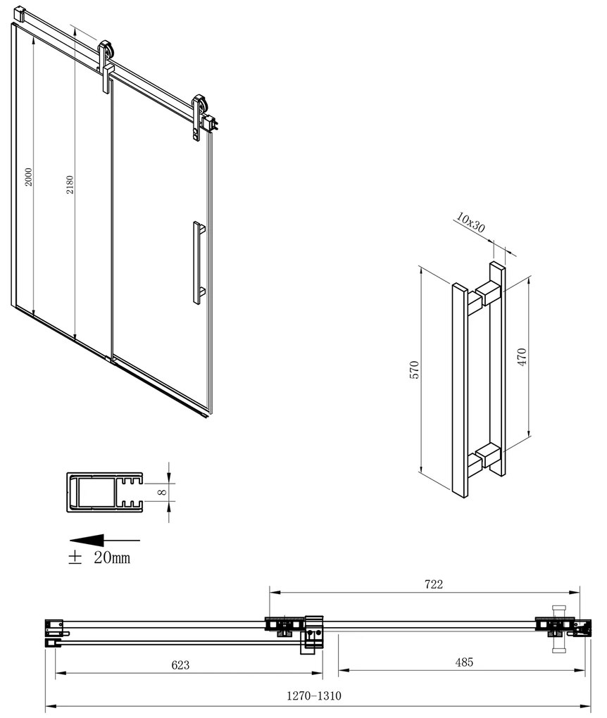 Gelco Volcano Black sprchové dveře dvoudílné posuvné 1300 mm, GV1413