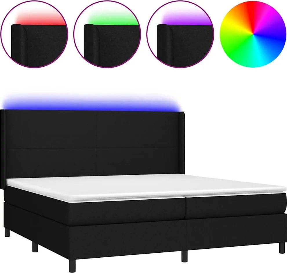 Box spring postel s matrací a LED černá 200x200 cm textil 3138183