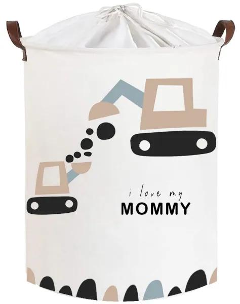 Koš na hračky, uzavíratelný, bavlna, Trucks Love Mommy - bílý, 43 L
