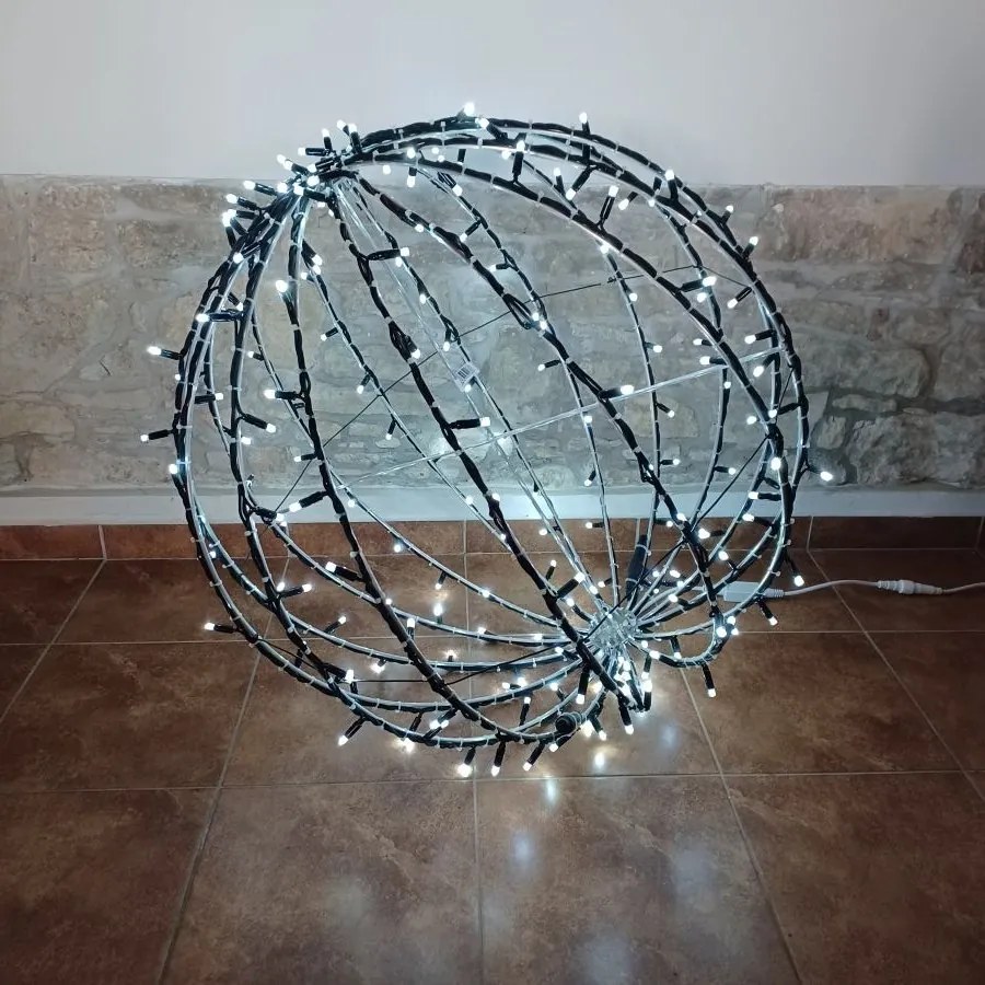 3D LED světelná koule, pr. 80 cm, ledově bílá, černý kabel