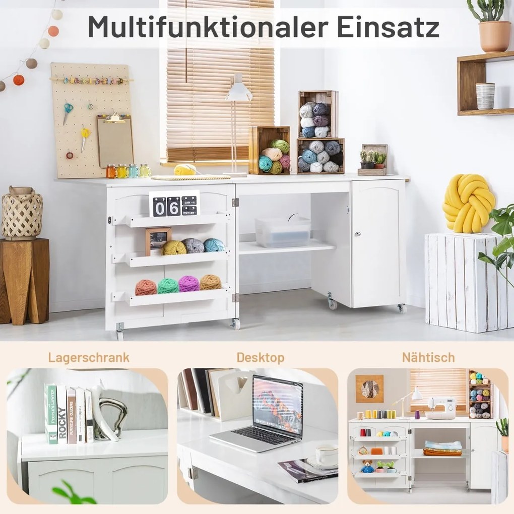 Costway Skládací šicí stůl Šicí skříň všestranný – 158 × 50 × 75 cm