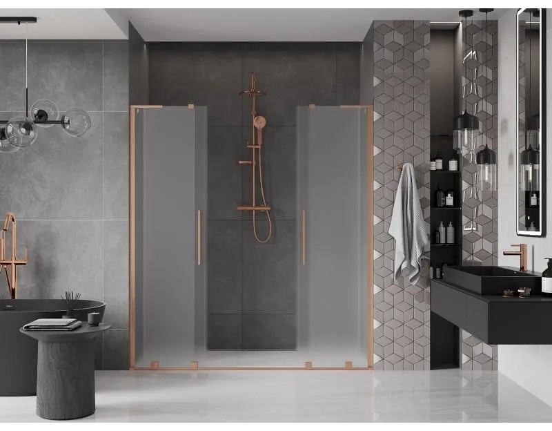 Mexen Velar L Duo, posuvné sprchové dveře do otvoru 170 cm, 8mm sklo námraza, měděná matná, 871-170-003-32-65