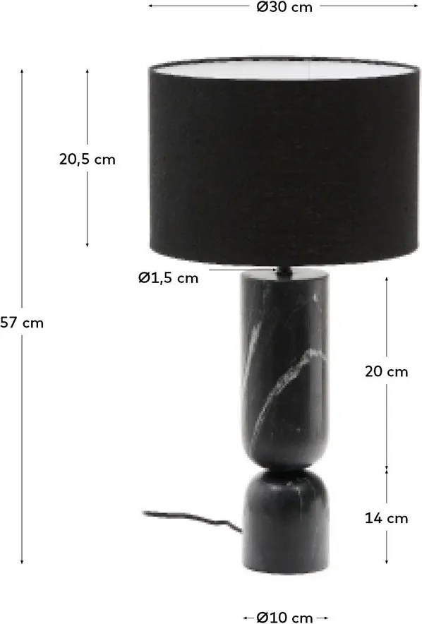 Černá mramorová stolní lampa s textilním stínidlem (výška 57 cm) Vex – Kave Home
