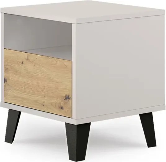 Noční stolek Borg 1s kašmír / dub artisan
