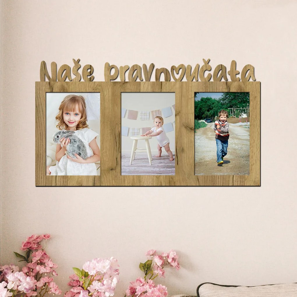 dřevo života Dřevěný fotorámeček Naše pravnoučata Zvolte barvu dekoru: Javor, Zvolte velikost fotografie (cm): 13x18, Počet fotorámečků: 4