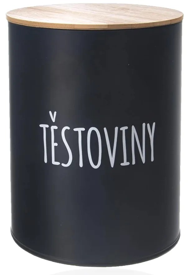 Orion Dóza na potraviny, plechová, černá, s bambusovým víkem, 2,3l, TĚSTOVINY