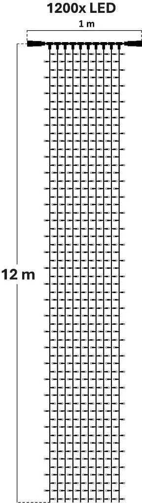 LED světelná záclona, 1x12 m, ledově bílá s Flash, 1200 diod, IP67