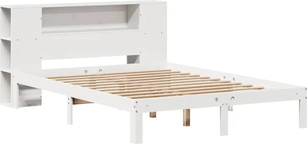 Postel s knihovnou bez matrace bílá 135x190 cm masivní borovice 3322510