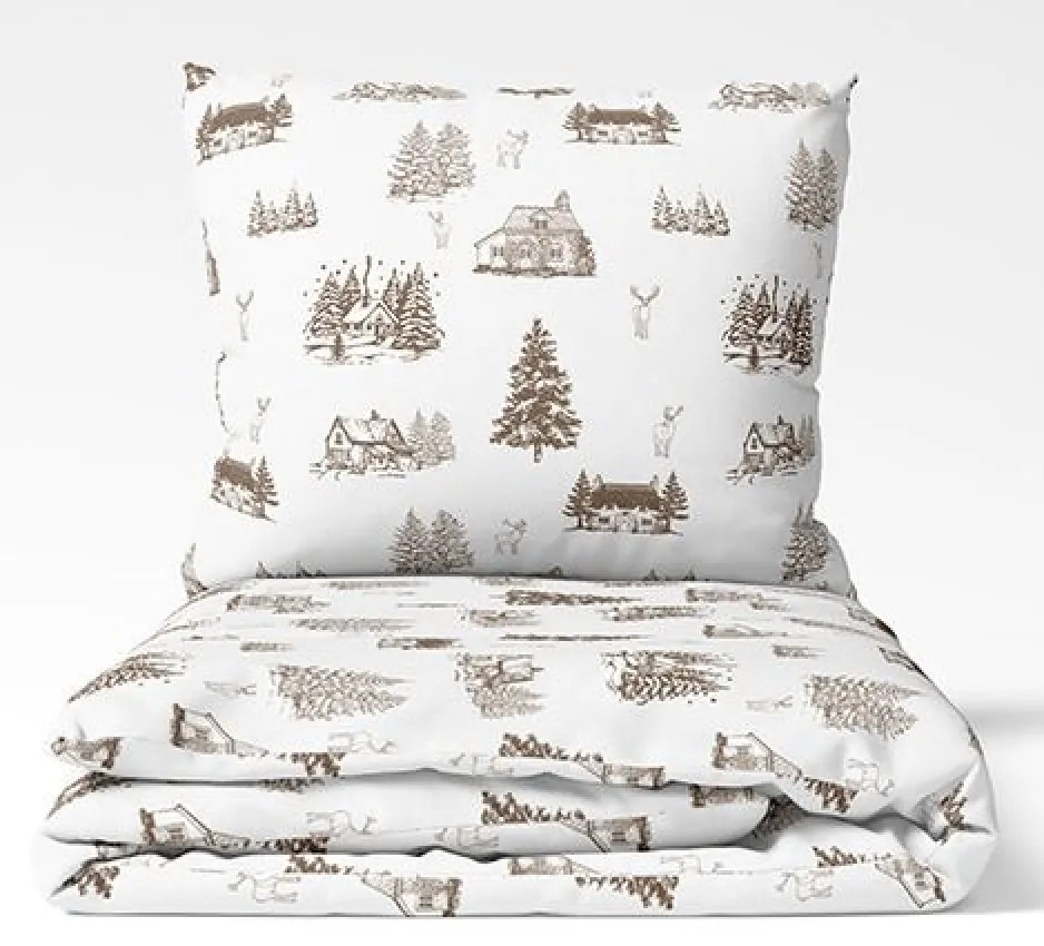 TOP Bavlněné povlečení WINTER COLLECTION 140x200+70x90 Hnědá chaloupka