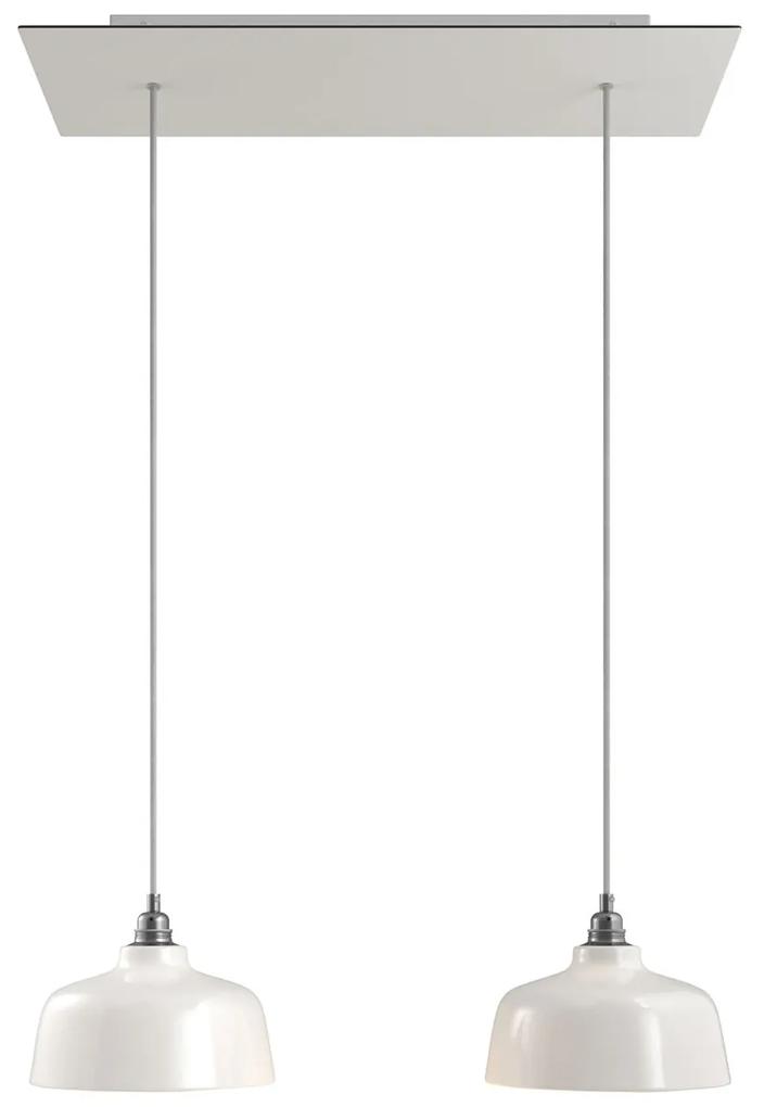 creative cables Závěsná lampa se 2 světly, s obdélníkovým XXL baldachýnem Rose-one, textilním kabelem a keramickými stínidly Barva: Hladký měděný dibond