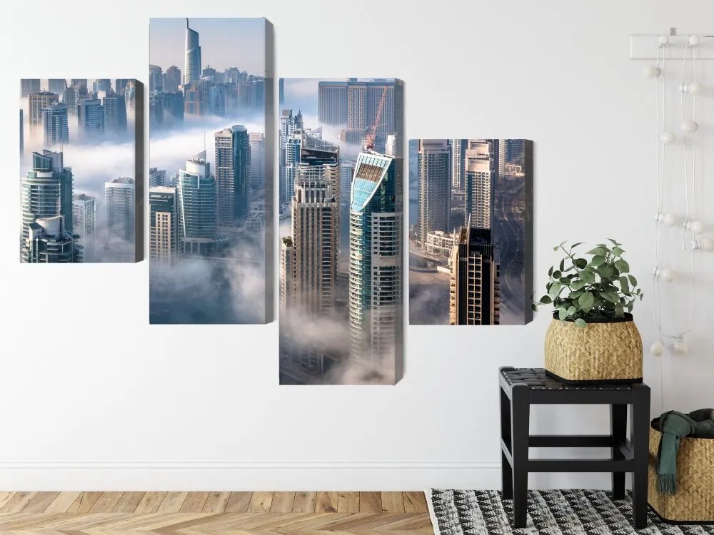 Vícedílný obraz Panorama Města Dubaj V Mlze Nedostatek Nedostatek Přírodní plátno 240x150