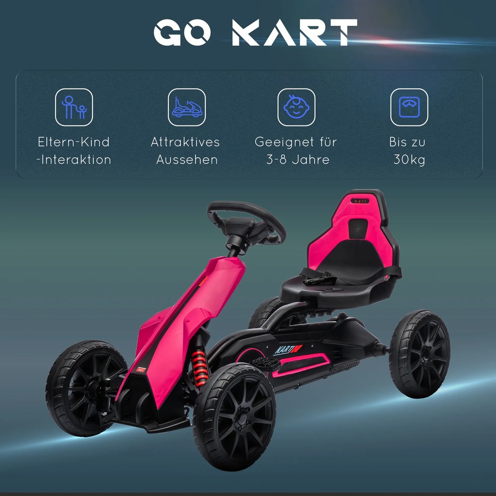 HOMCOM Pedalové Auto Go-Kart s Ruční Brzdou, Nastavitelným Sedákem, Předními a Zadními Rychlostmi, Vozidlo s EVA Koly, Dětské Kettcar pro Děti 3-8 Le…