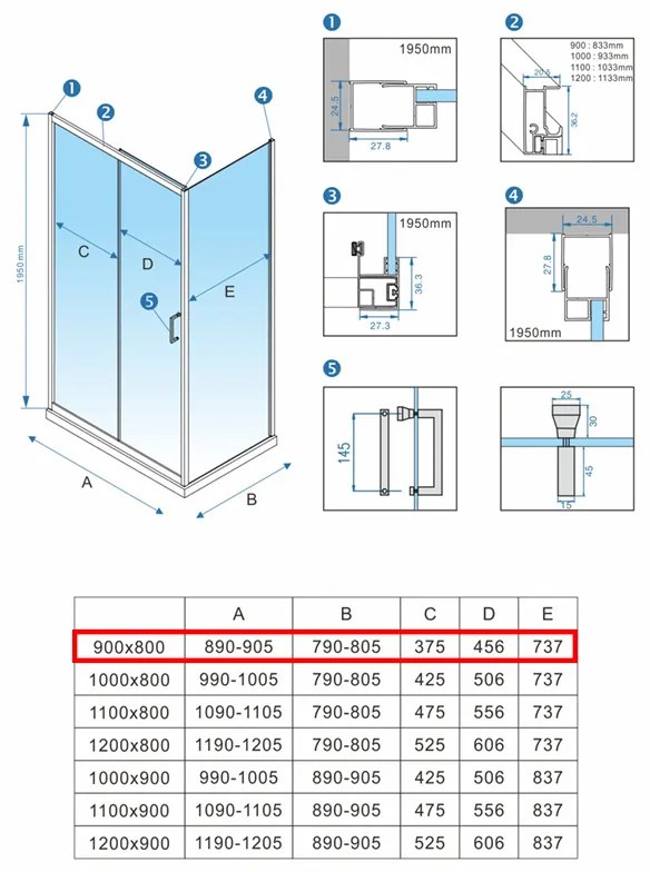 BPS-koupelny Obdélníkový sprchový kout HYD-OK103 90x80 černý/transparent + vanička HYD-OSV-ST03E bílá