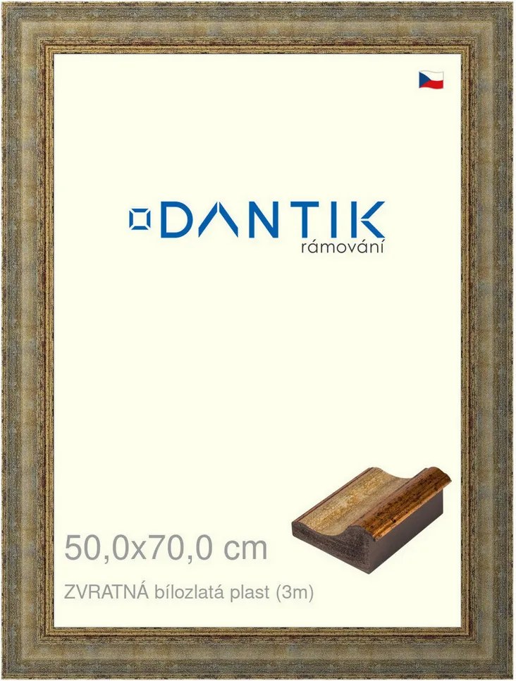 DANTIK rámeček 50x70 | ZVRATNÁ bílozlatá plast (Plexi Čiré)