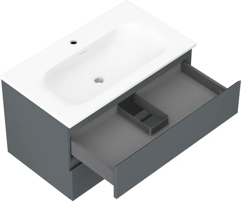 Mexen Orio, koupelnová skříňka 80 cm s umyvadlem Vela, 2 zásuvky, grafitová matná/bílá matná, 91A10-08047-2-BFF66-W23M01