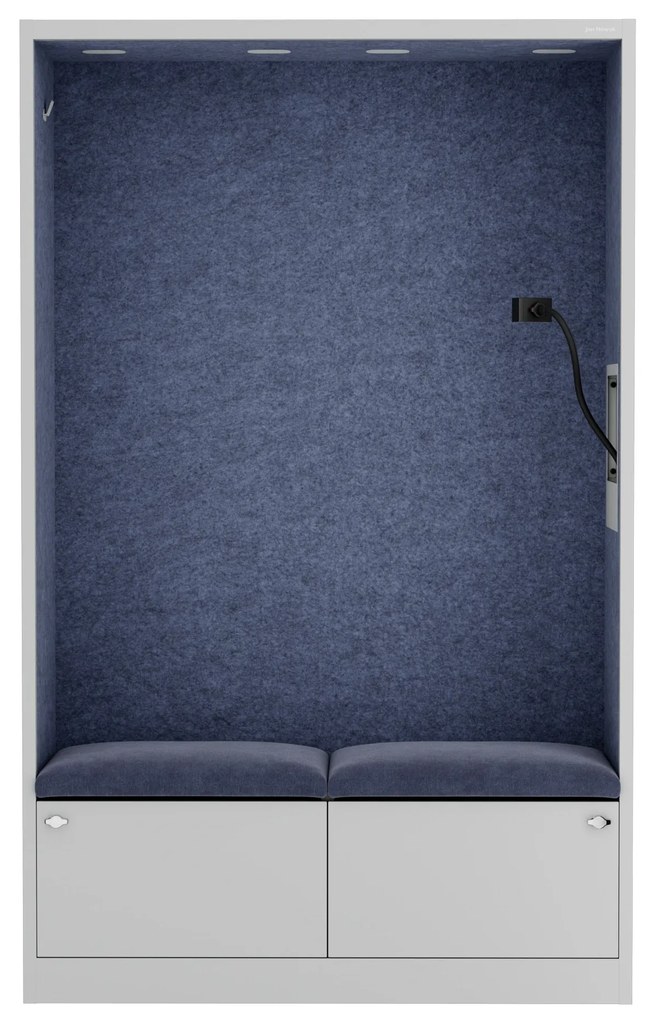 Kancelářská akustická kabina se sedátkem a USB-C portem, korpus šedý / sedák námořnická modrá, 1150 mm: SALLY MentalBox