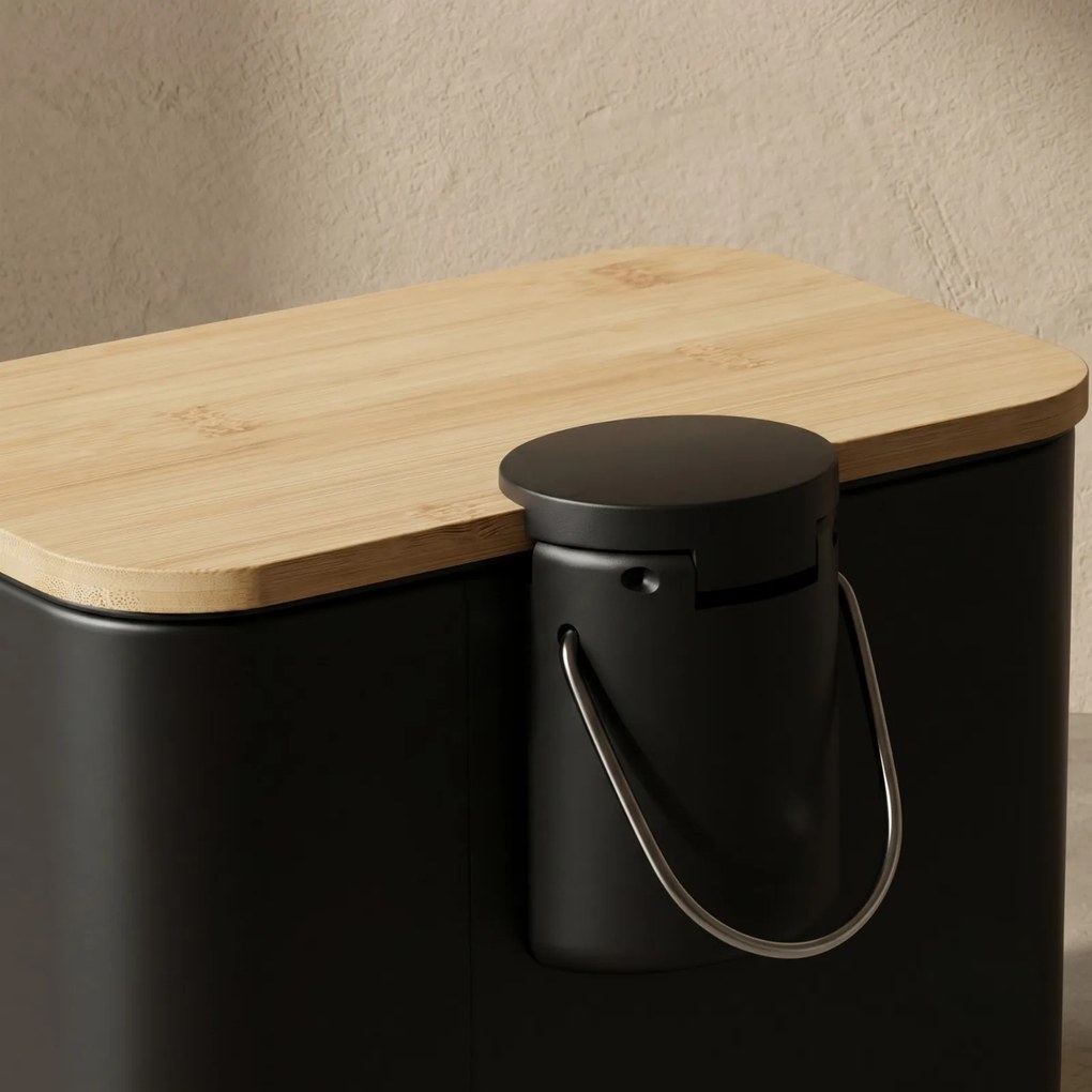 Úzký odpadkový koš do koupelny s bambusem ZETRU, 5 l