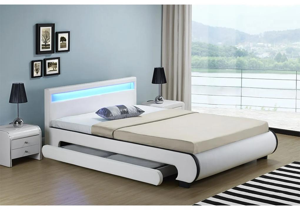 Goleto Čalouněná postel Bilbao s úložným prostorem a LED osvětlením 140 x  200 cm | bílá | BIANO