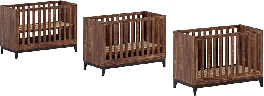 Postýlka v dekoru ořechu s nastavitelnou výškou 60x120 cm v tmavě přírodní barvě Ilyas – Vipack
