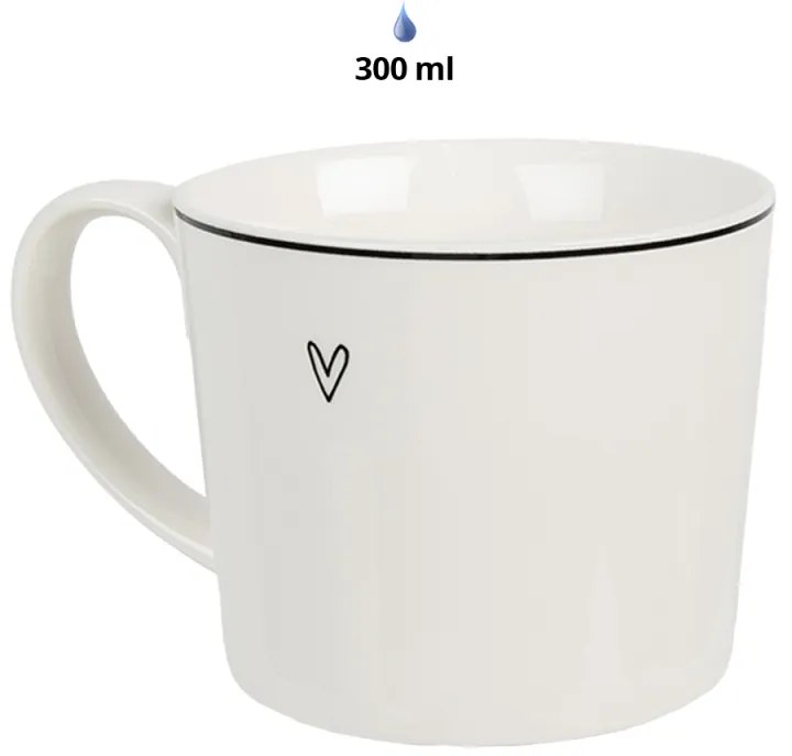 Bílý keramický hrnek s obrysem srdíčka a černým proužkem Heart – 275 ml