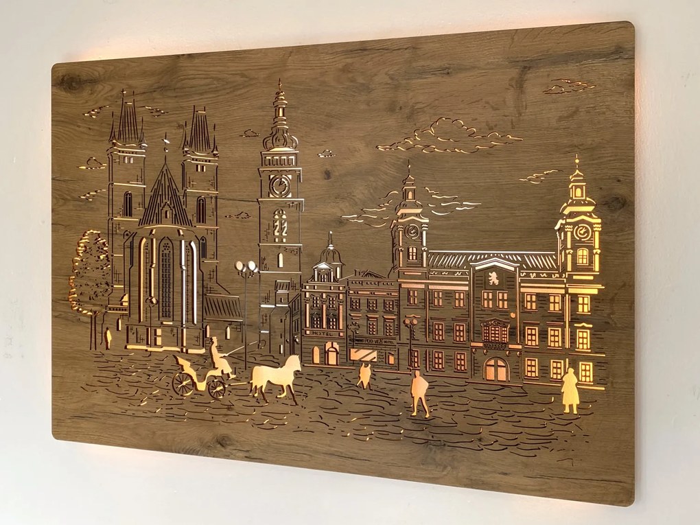 Li-Go "Hradec Králové" světelný obraz 230V 100x70 cm provedení povrchu: dub světlý