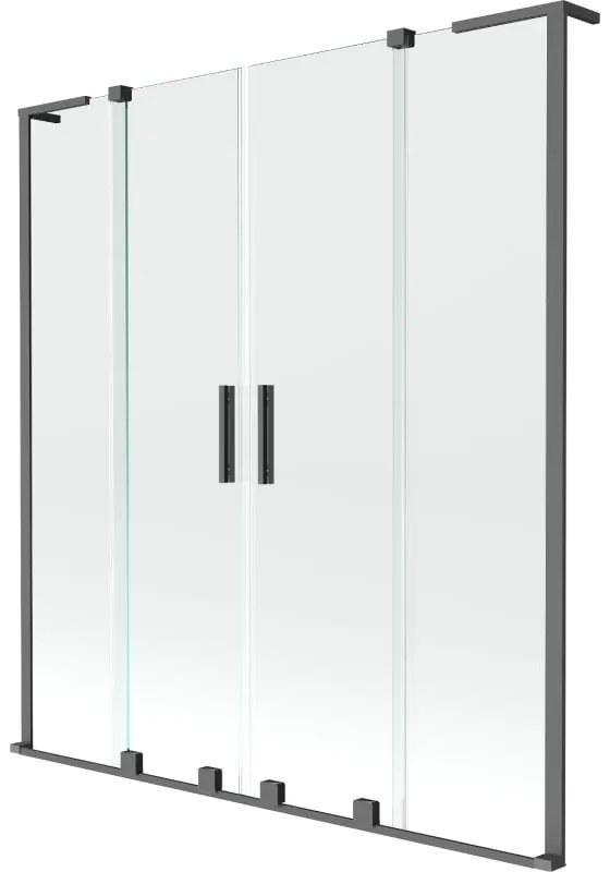 Mexen Velar L Duo, 2-křídlová posuvná vanová zástěna 140 x 150 cm, 8mm čiré sklo, grafitová, 896-140-003-02-95