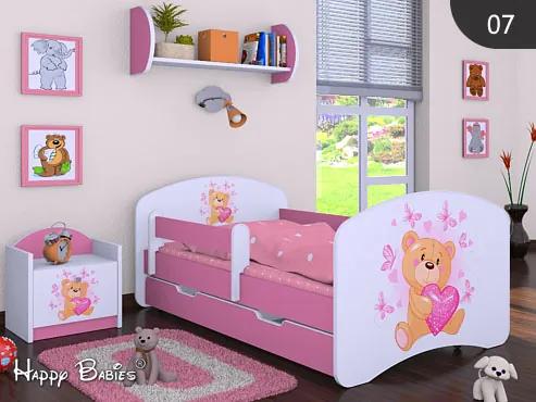 Dětská postel s obrázkem medvídek se srdcem s motýli 140 x 70 cm - oranžová