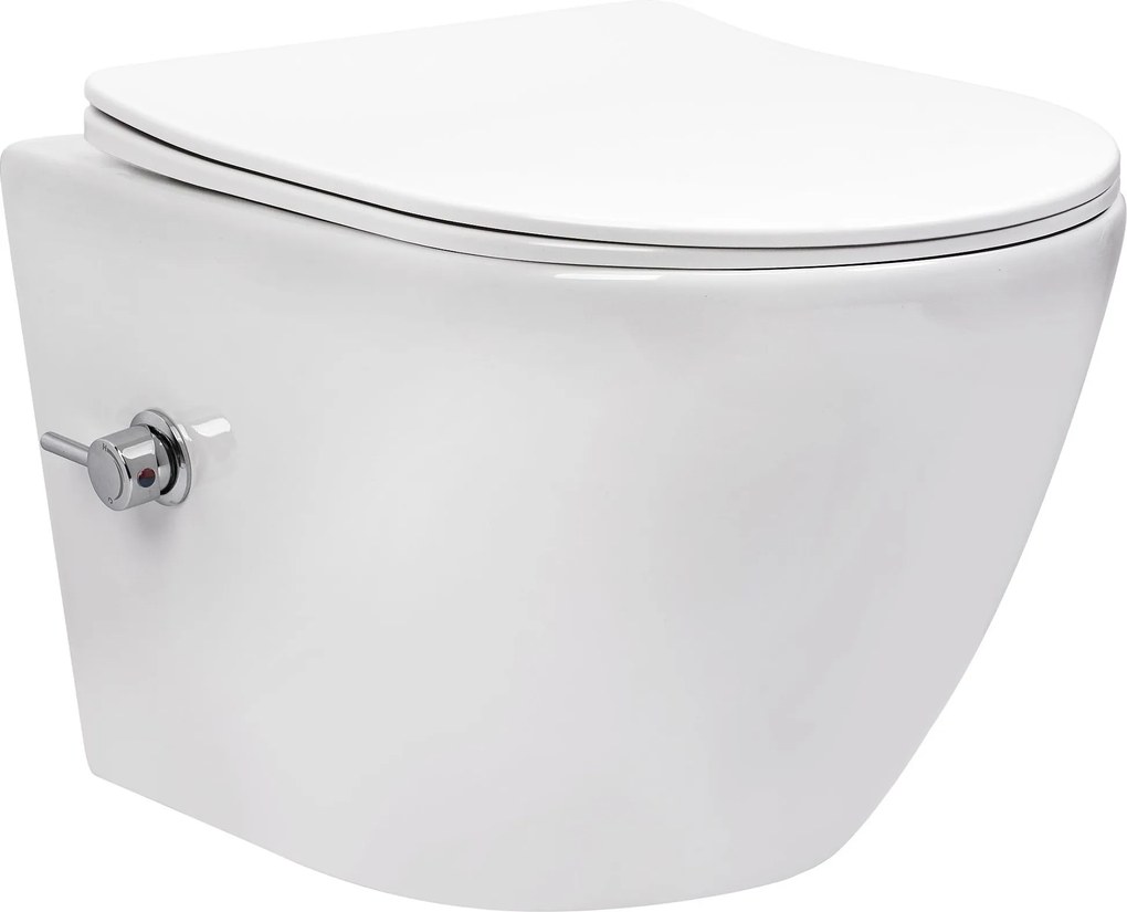 Závěsný WC komplet bez okraje s funkcí bidetu REA CARLO LUX RIMLESS, včetně SoftClose sedátka, bílá