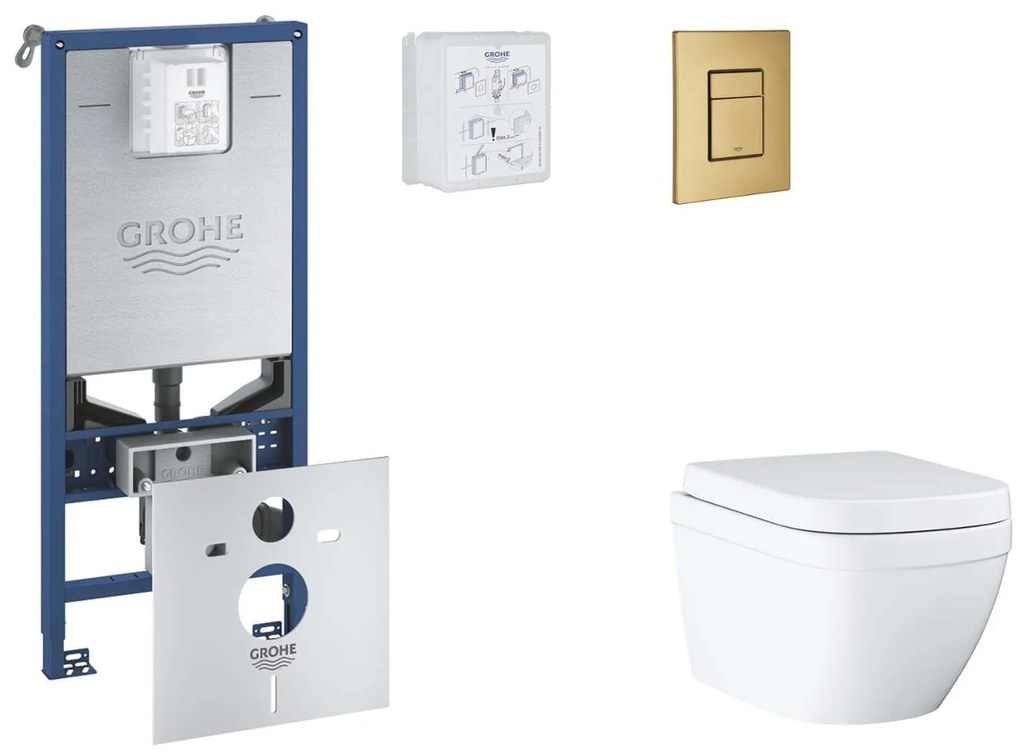 Grohe Rapid SLX - Set předstěnové instalace, klozetu, sedátka SoftClose a tlačítka Skate Cosmopolitan, Triple Vortex, kartáčovaný Cool Sunrise SANI11BB4106