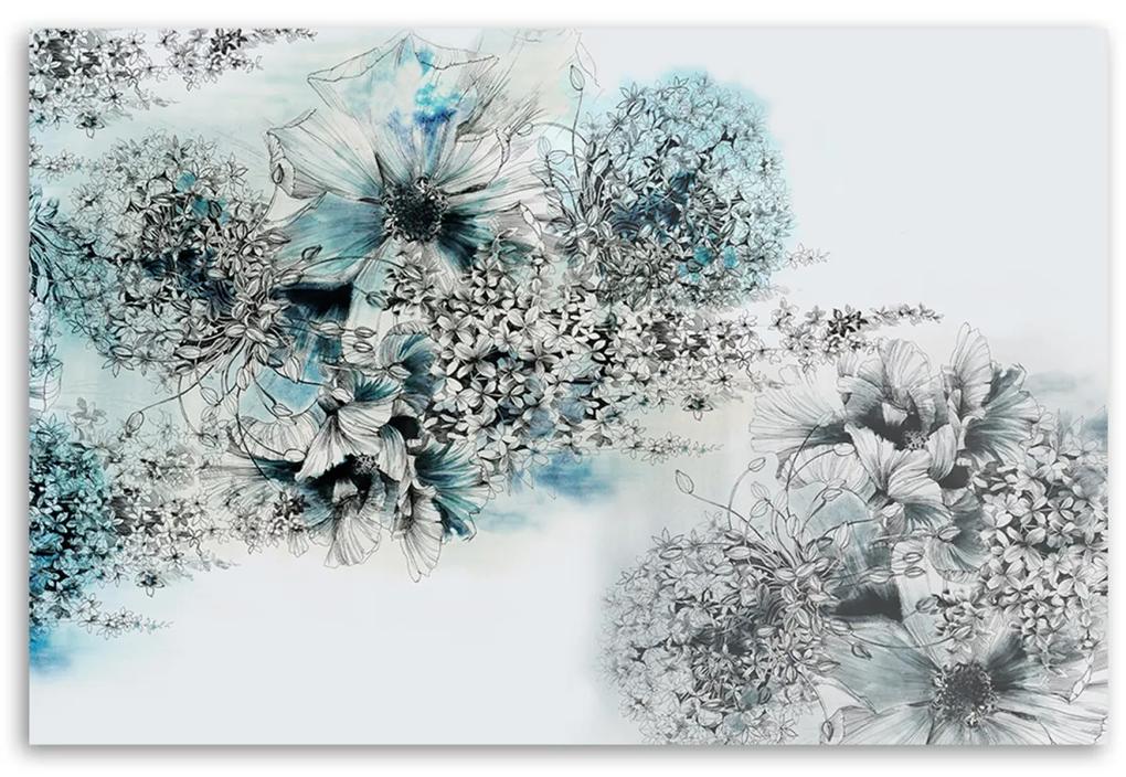 Obraz na plátně, Abstrakce modrých květin - 100x70 cm