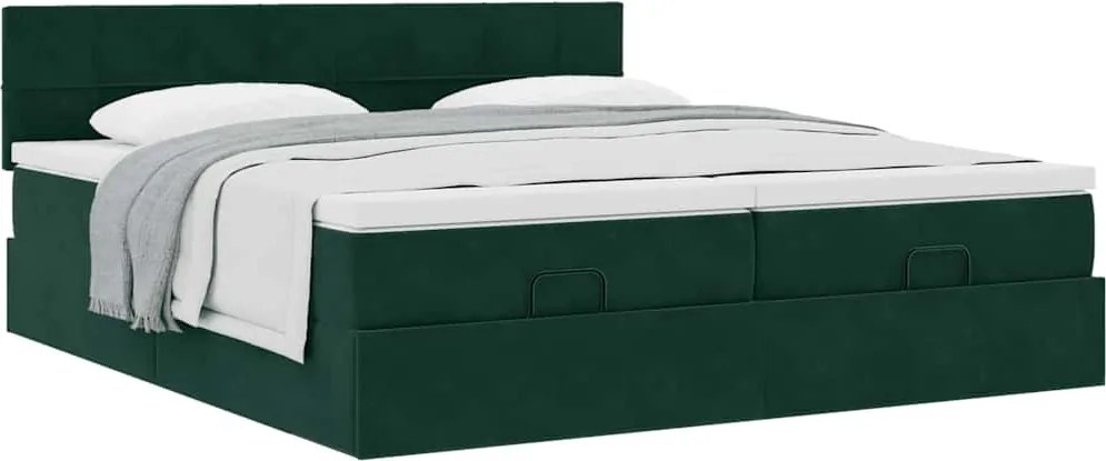 Osmanský rám postele s matrací tmavě zelená 200x200cm samet 3312083
