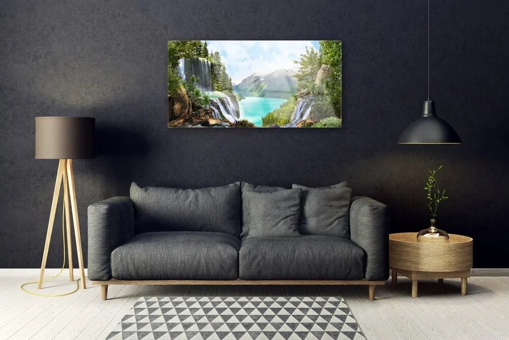 Obraz na skle Záliv Vodopád Hory 120x60 cm