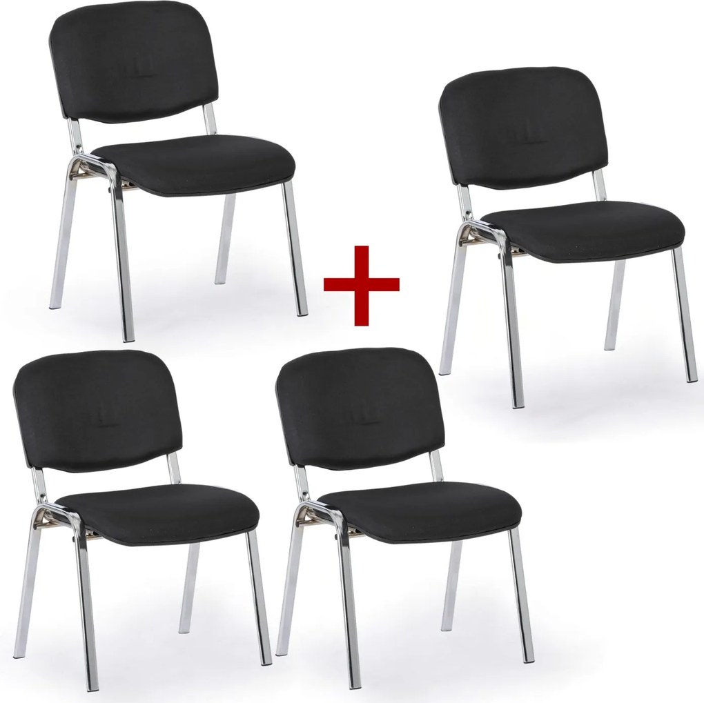 Konferenční židle VIVA PLUS 3+1 ZDARMA - chromované nohy, černá