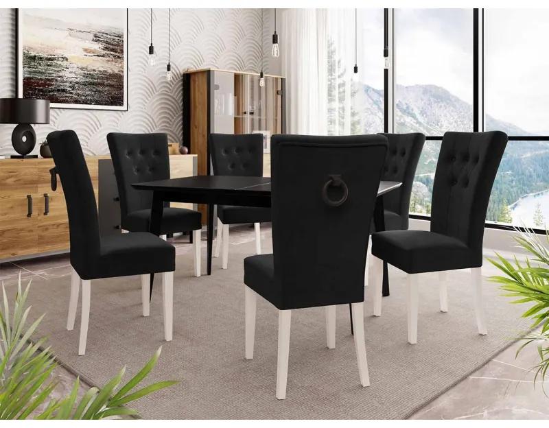 Rozkládací stůl 140x80 se 6 židlemi ST67, barva: černá, barva: bílá, Klepadlo: chrom, Potah: Magic Velvet 2219