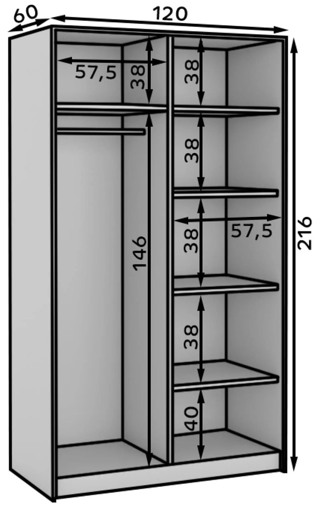Šatní skříň s posuvnými dveřmi Karien - 120 cm Barva: Sonoma