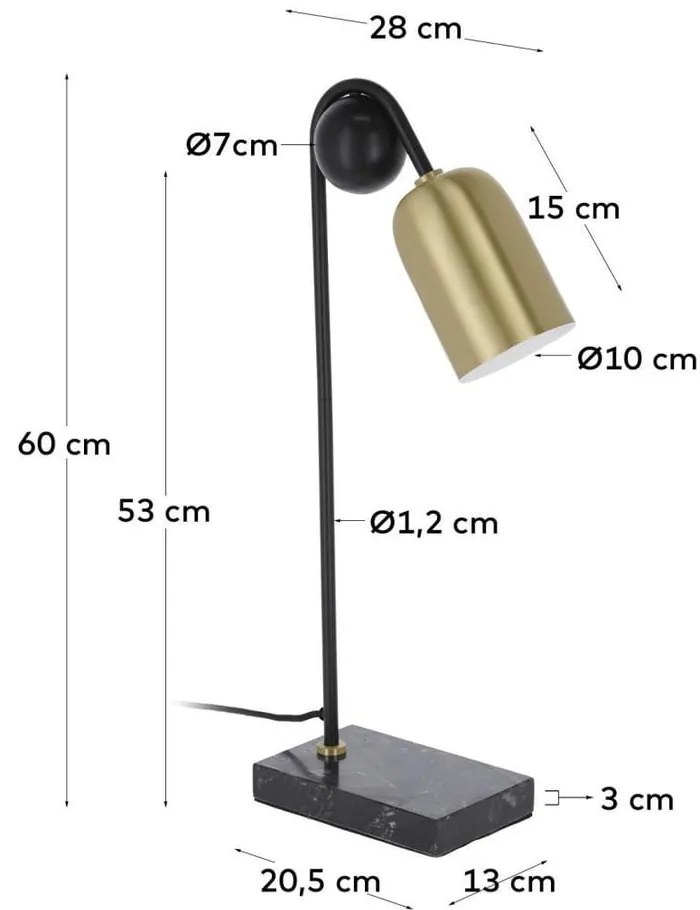 Stolní lampa v černo-zlaté barvě (výška 60 cm) Natsumi – Kave Home