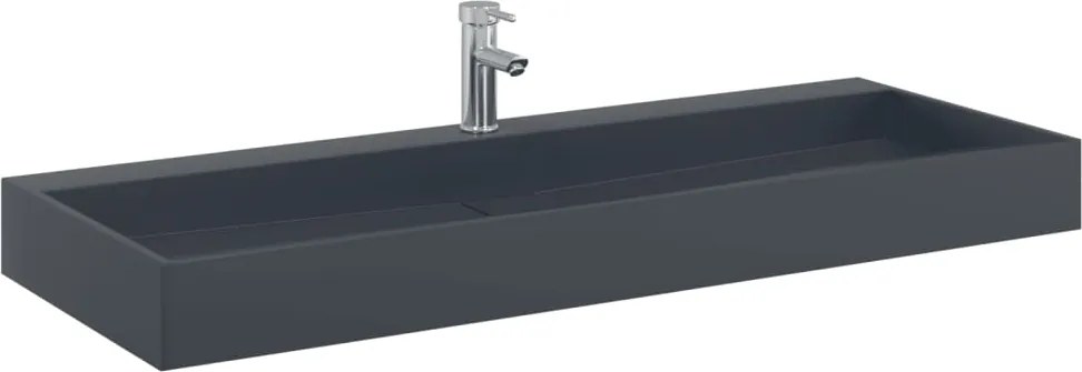 Umyvadlo 120x46x11 cm minerální/mramorový kompozit antracitové 155986