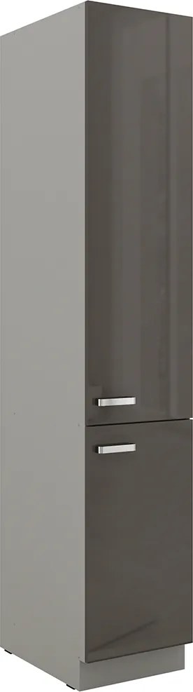 GREY gr | vysoká skříňka 40 DK-210 2F potravinová s policemi | 40 cm | světle šedá/tmavě šedá lesk