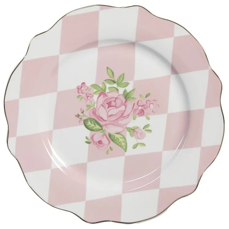 Bílo-růžový dezertní talíř s růžičkami Sweet Roses - Ø 20*2 cm