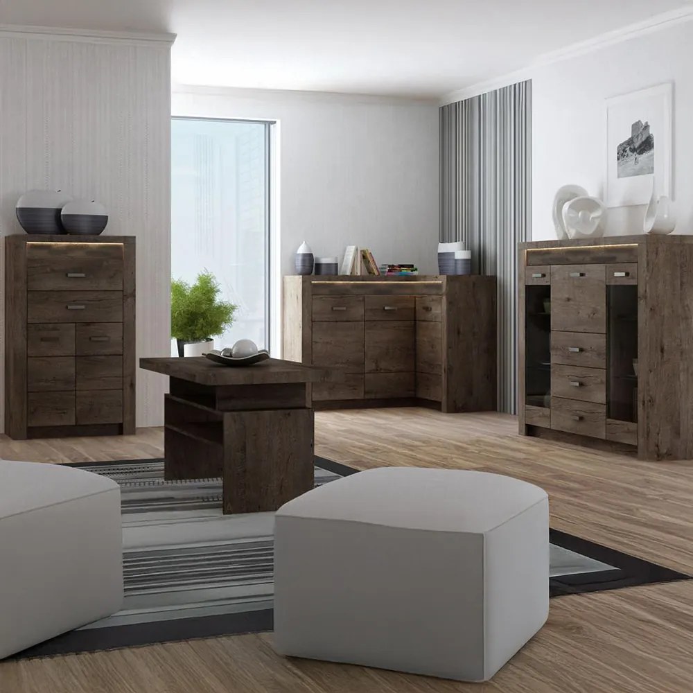 Obývací stěna INDIANAPOLIS t | sestava B | 207x227 cm + stolek 120x60 cm | jasan tmavý