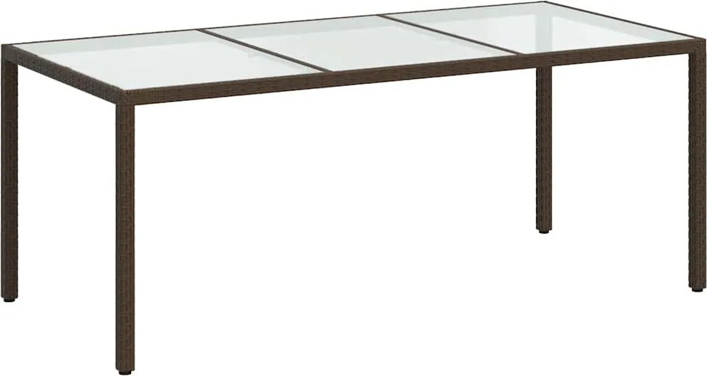 Zahradní stůl hnědý 190 x 90 x 75 cm tvrzené sklo a polyratan 316711