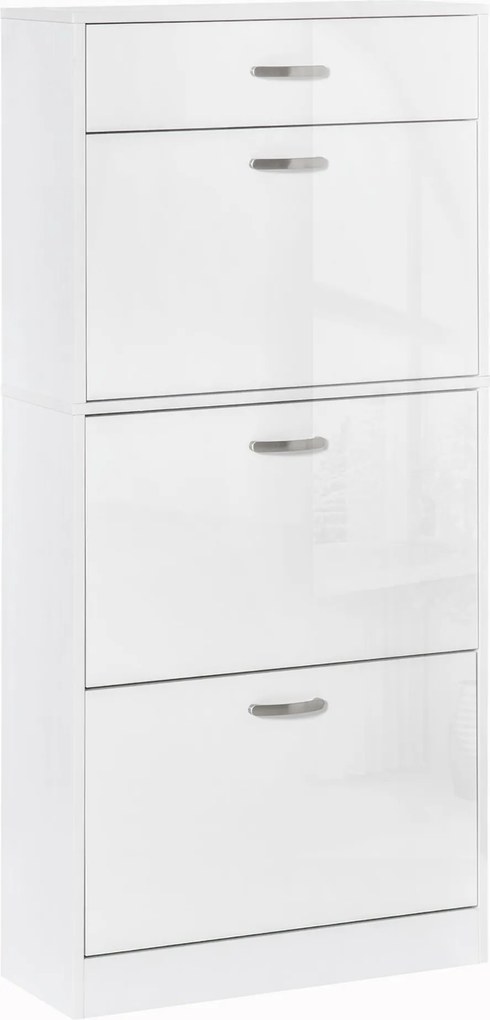 HOMCOM Skříň na boty - 3 skládací dveře a posuvná zásuvka - rozměry 62Š x 24H x 135V cm - hliníkové úchyty. Dřevotříska Bílá