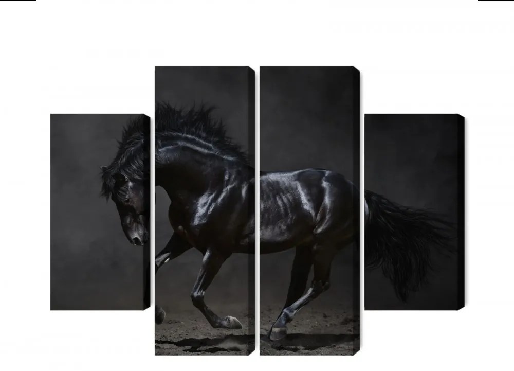 Vícedílný obraz Černý Kůň Ve Cvalu Nedostatek Nedostatek Plátno Canvas 80x60
