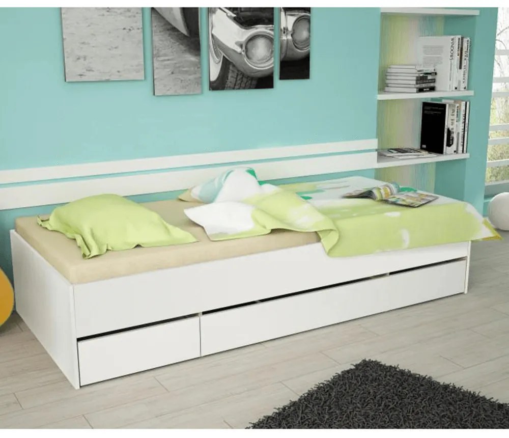 Jednolůžková postel 90 cm Matari (bílá + bílá). 794649