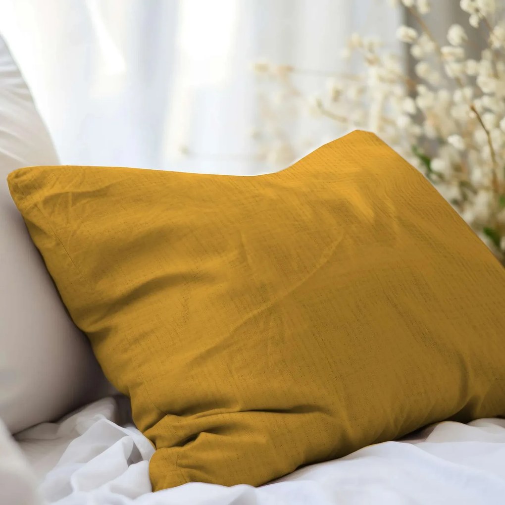 Mušelínové prodloužené povlečení Mustard Velikost: 140 x 220 + 70 x 90