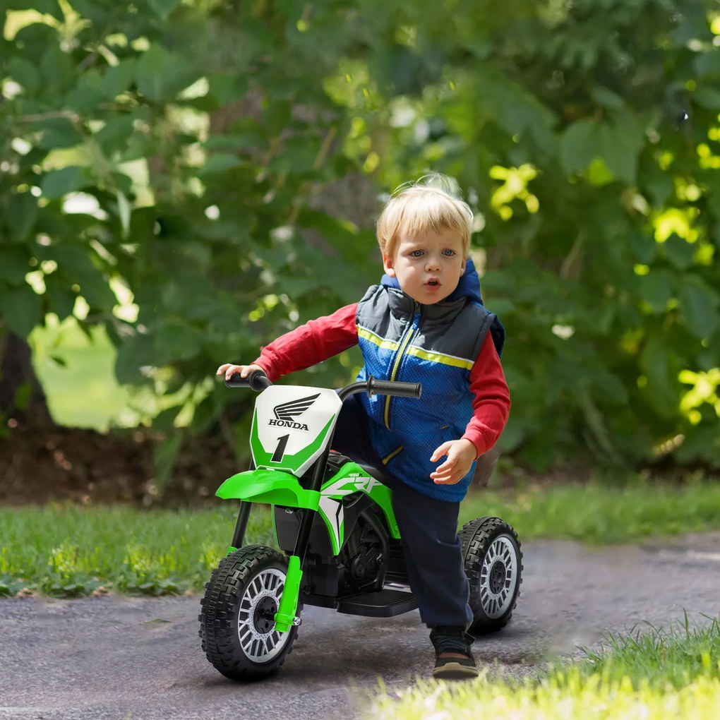 HOMCOM Dětská Elektrická Motorka s Hlavní a Zvukem Spuštění, Dětská Elektrická Motorka pro Děti 1.5-3 Roce Zelená