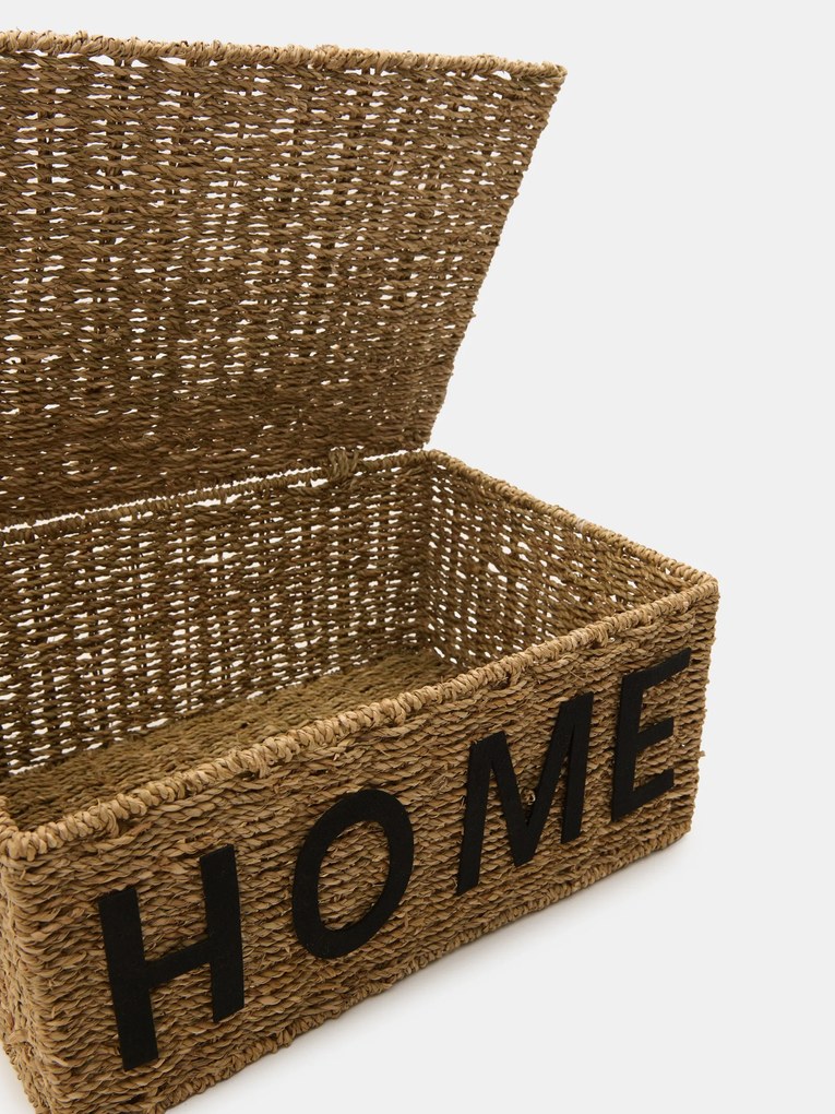 Sinsay - Pletený úložný koš s nápisem Home - béžová