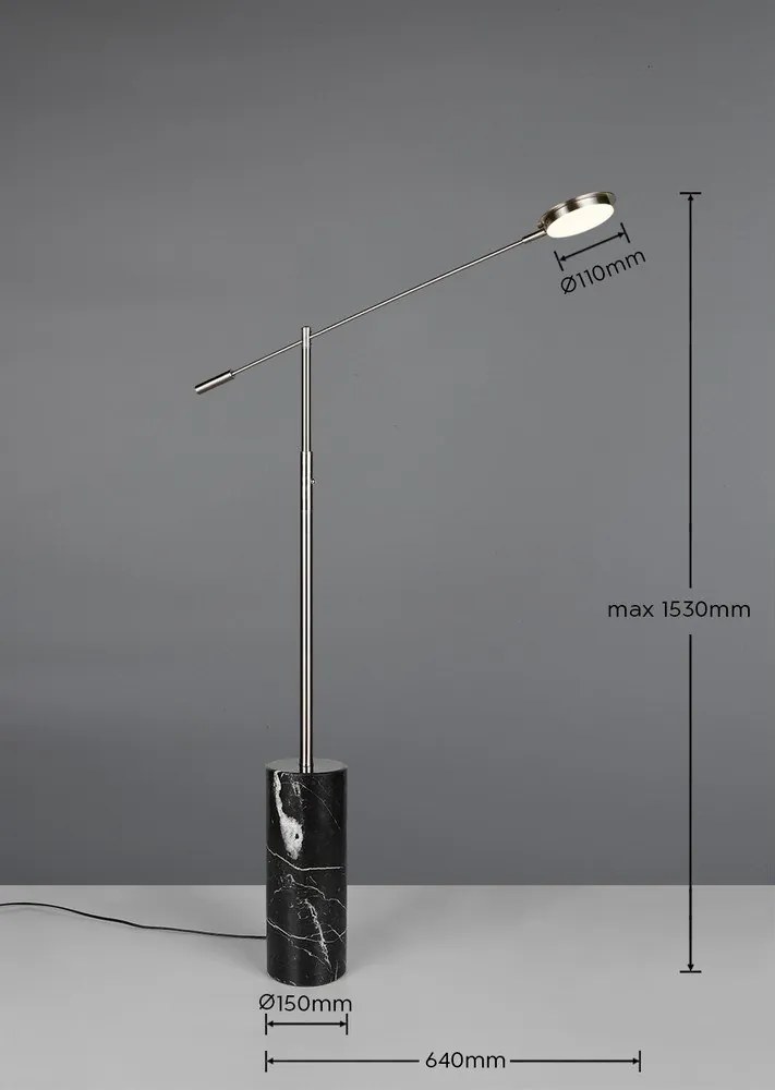 Černá/ve stříbrné barvě LED stojací lampa (výška 145 cm) Fiore – Trio Select