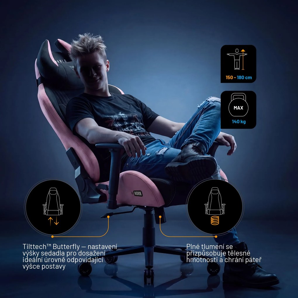 Látková herní židle Normal Size, černo-růžová: Diablo X-Horn 2.0 Akira Pink